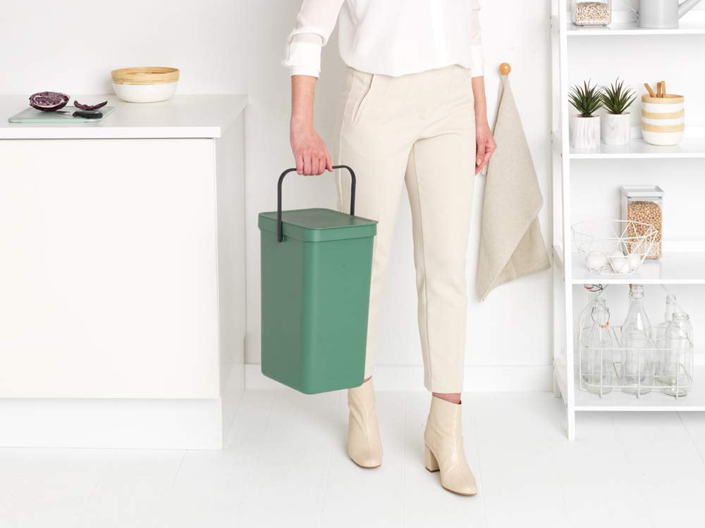 Space-Saving 4.2 Gallon Recycling Trash Can, Fir Green Plastic Garbage ...