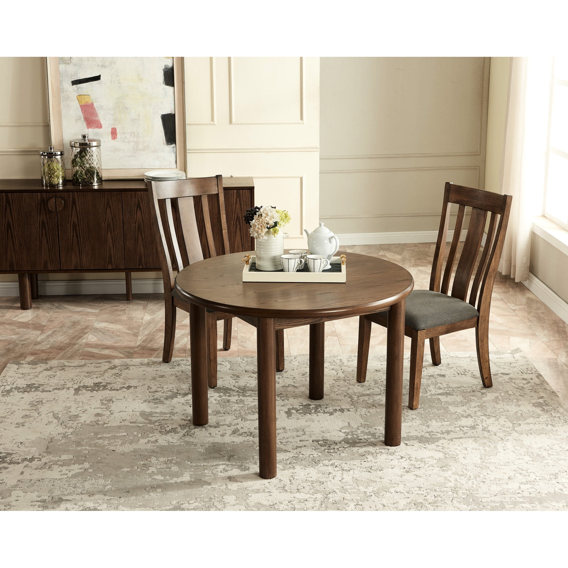 Space-Saving 42" Round Dining Table, Walnut Finish, Solid Structure ...