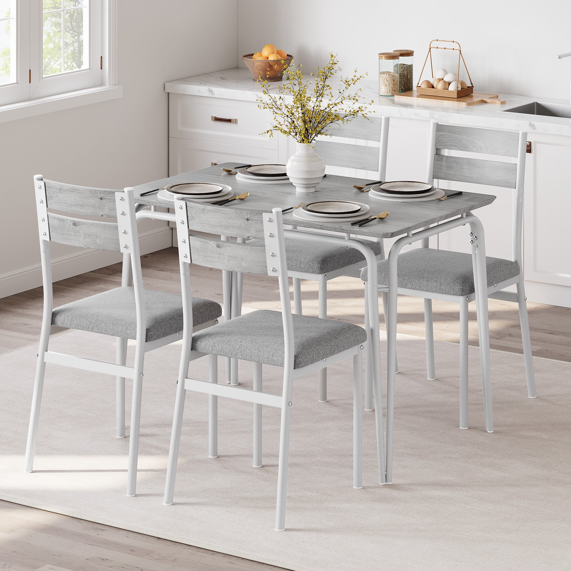 Space-Saving 5-Piece Dining Table Set for 4 – Modern MDF Square Table ...