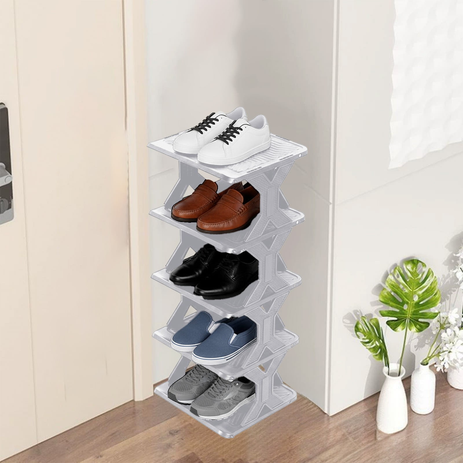 Space-Saving 5-Tier Corner Shoe Rack, Foldable Vertical Shoe Organizer ...