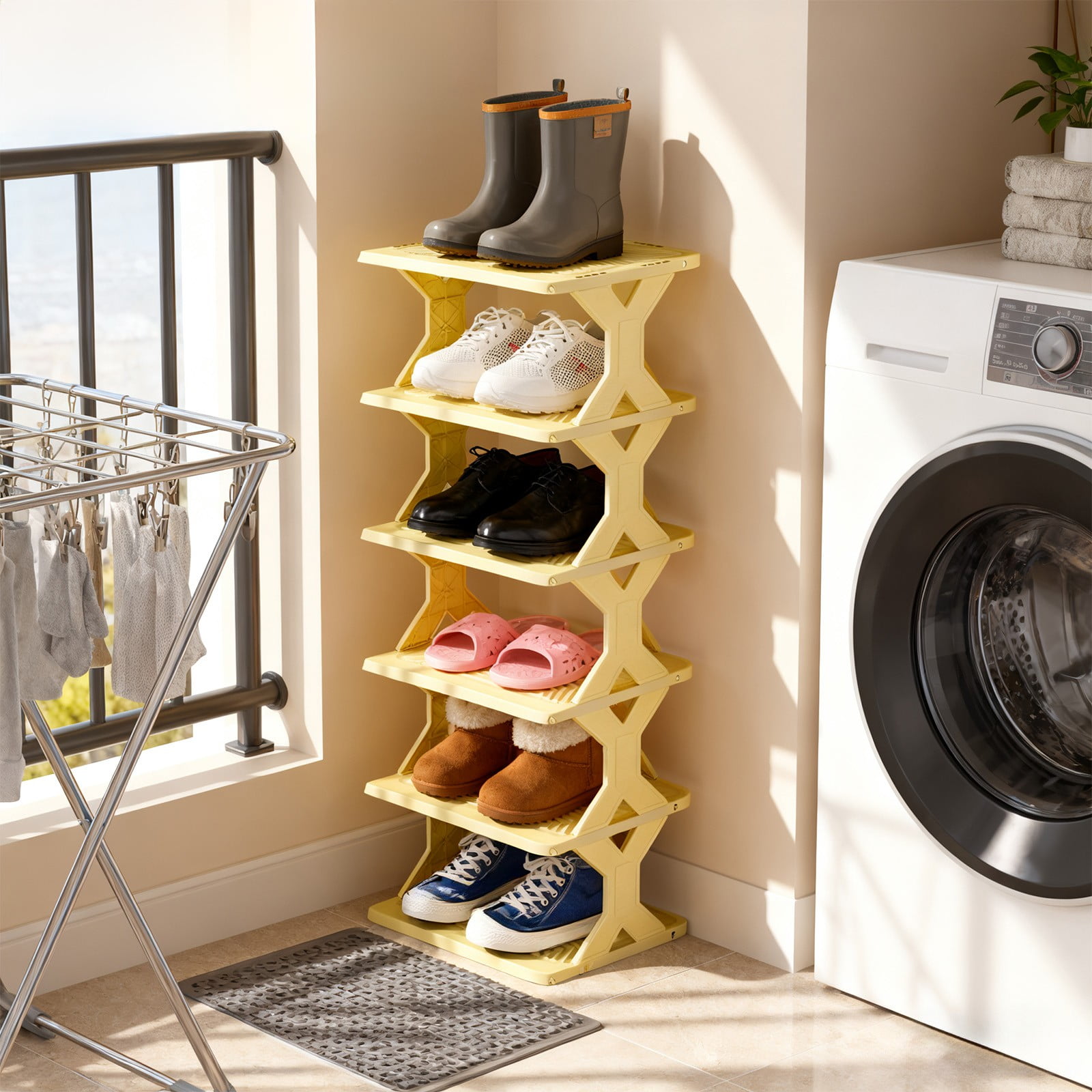 Space-Saving 6-Tier Corner Shoe Rack, Foldable Vertical Shoe Organizer ...