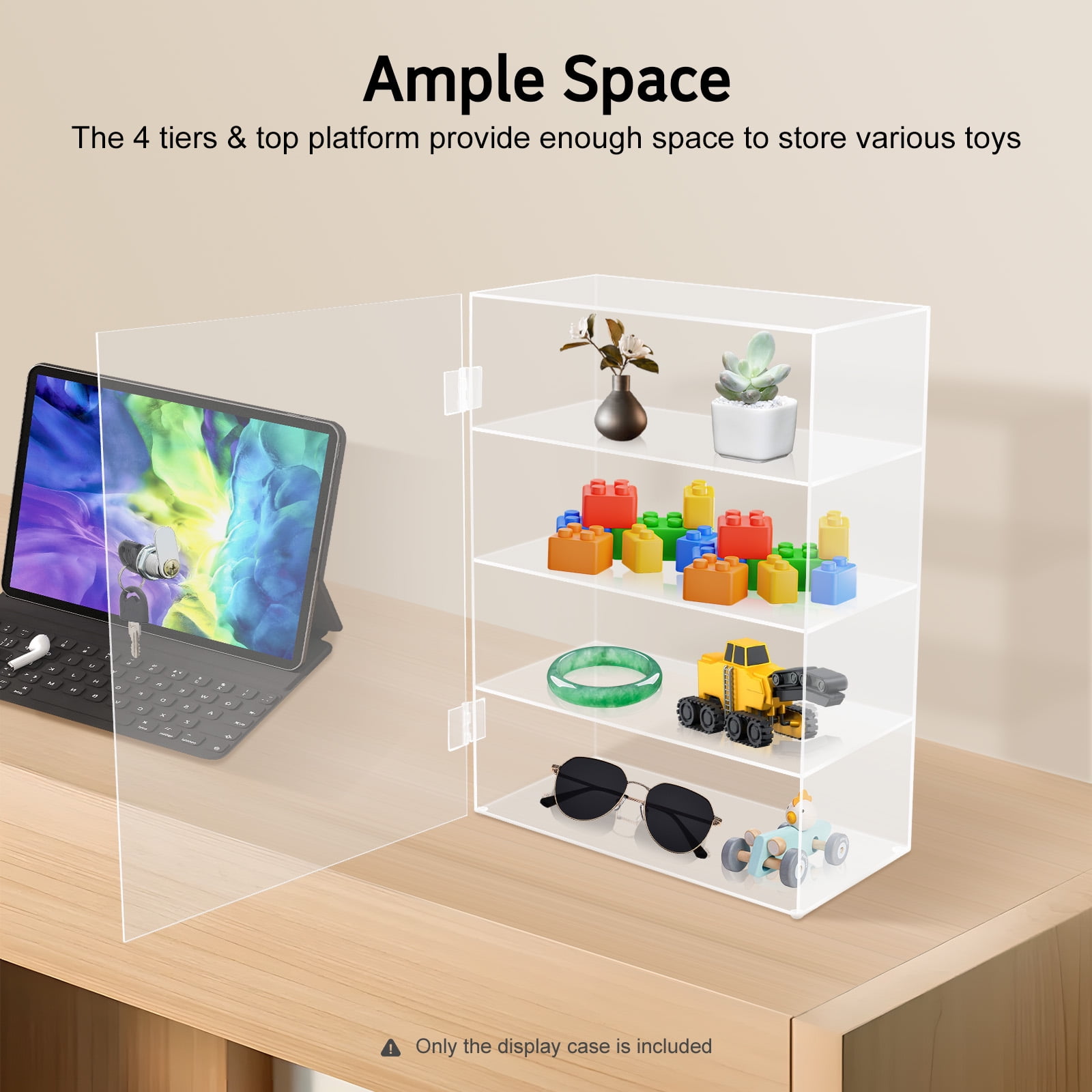 Space-Saving Acrylic Showcase, 4-Tier Countertop Display Case with Lock ...