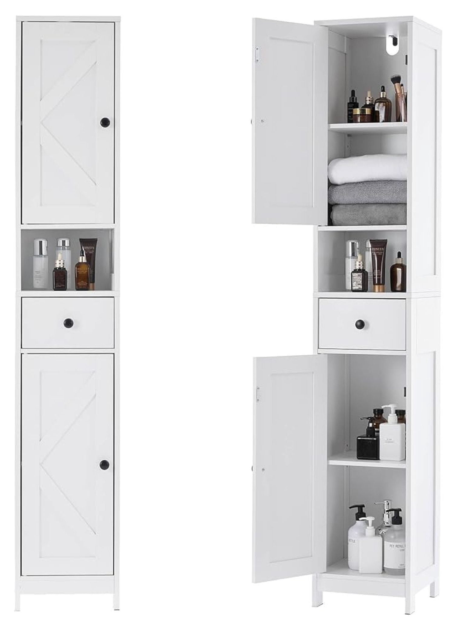 Space Saving Bathroom Cabinet 66" Tall Narrow Storage Organizer with ...