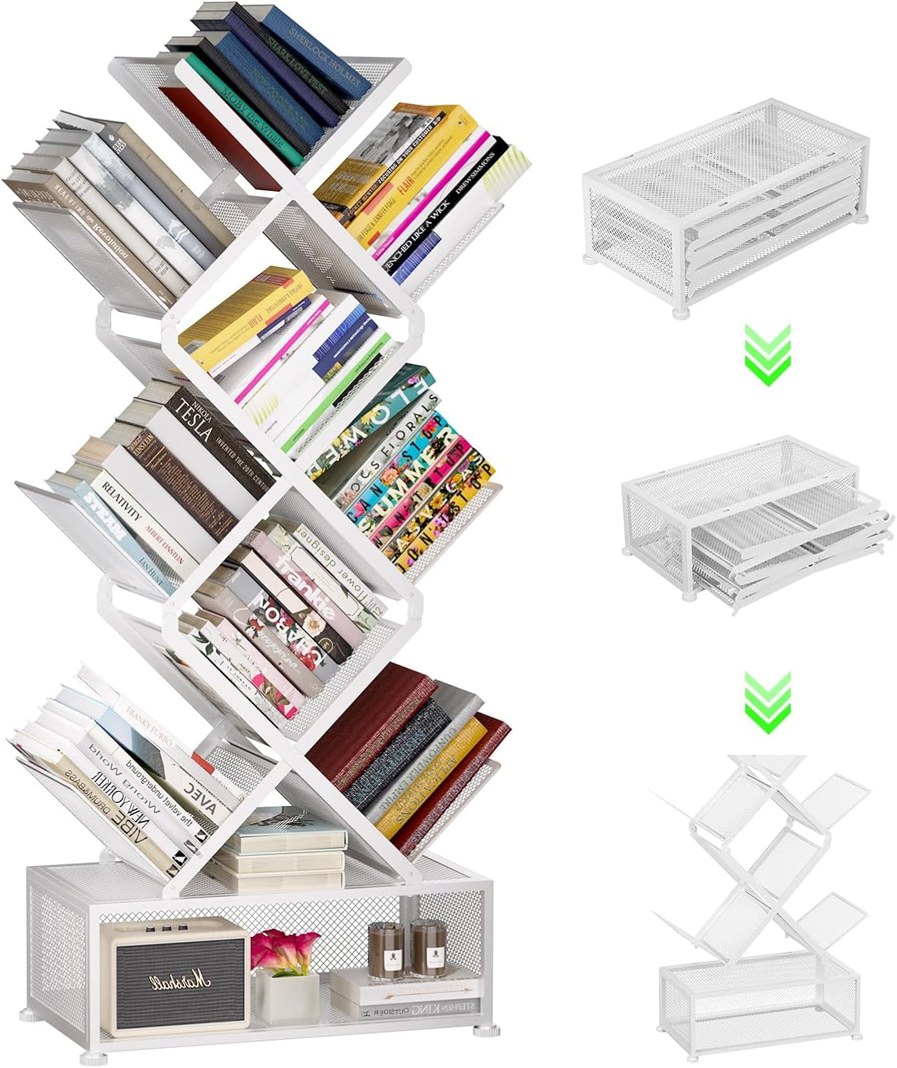 Space Saving Bookshelf with Storage,Bedroom Shelves Folding Bookshelves ...