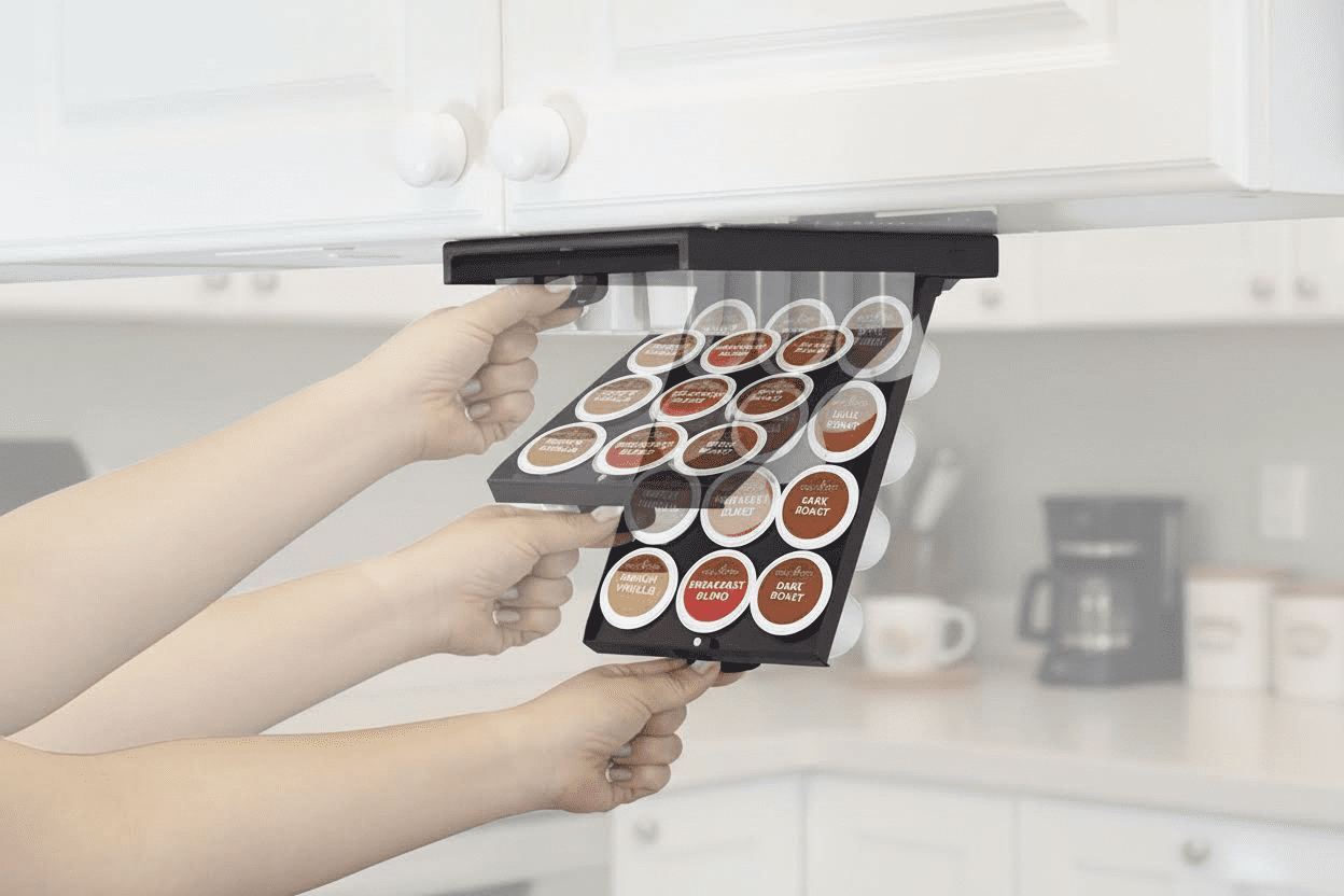 Space-Saving Under Cabinet Coffee Pod Holder Organizer for K-Cups ...