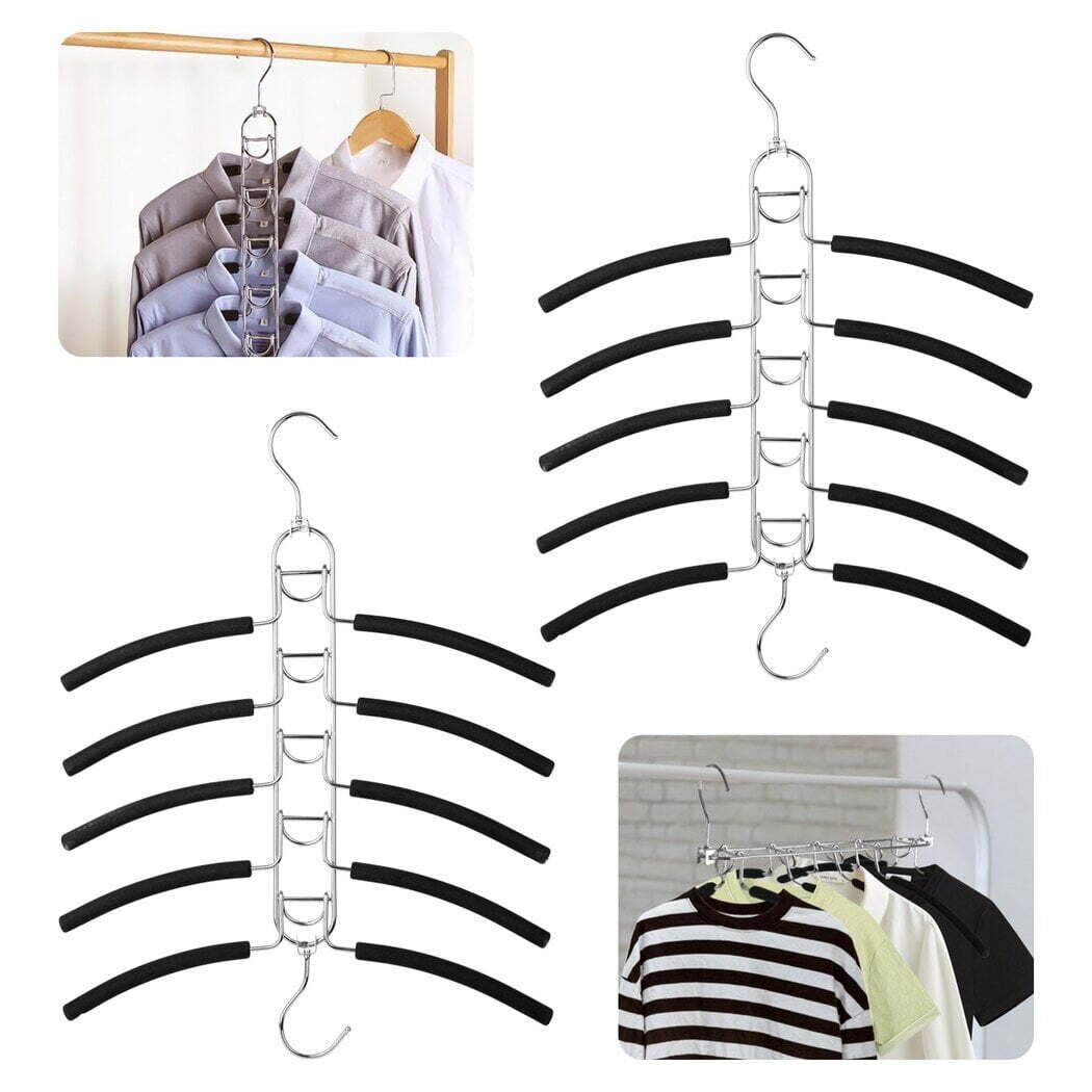 Space Saving Clothes Hangers, 2PCS 5 in 1 Multi-Layer Metal Clothes ...
