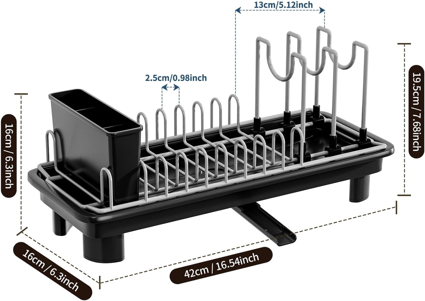 Space-Saving Compact Dish Drying Rack with Rotating Drain Spout ...