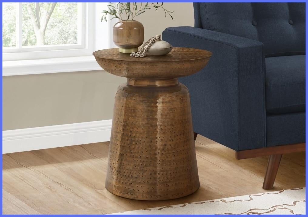 Space-Saving Copper Metal Coffee Table with Hammered Texture & Bell ...