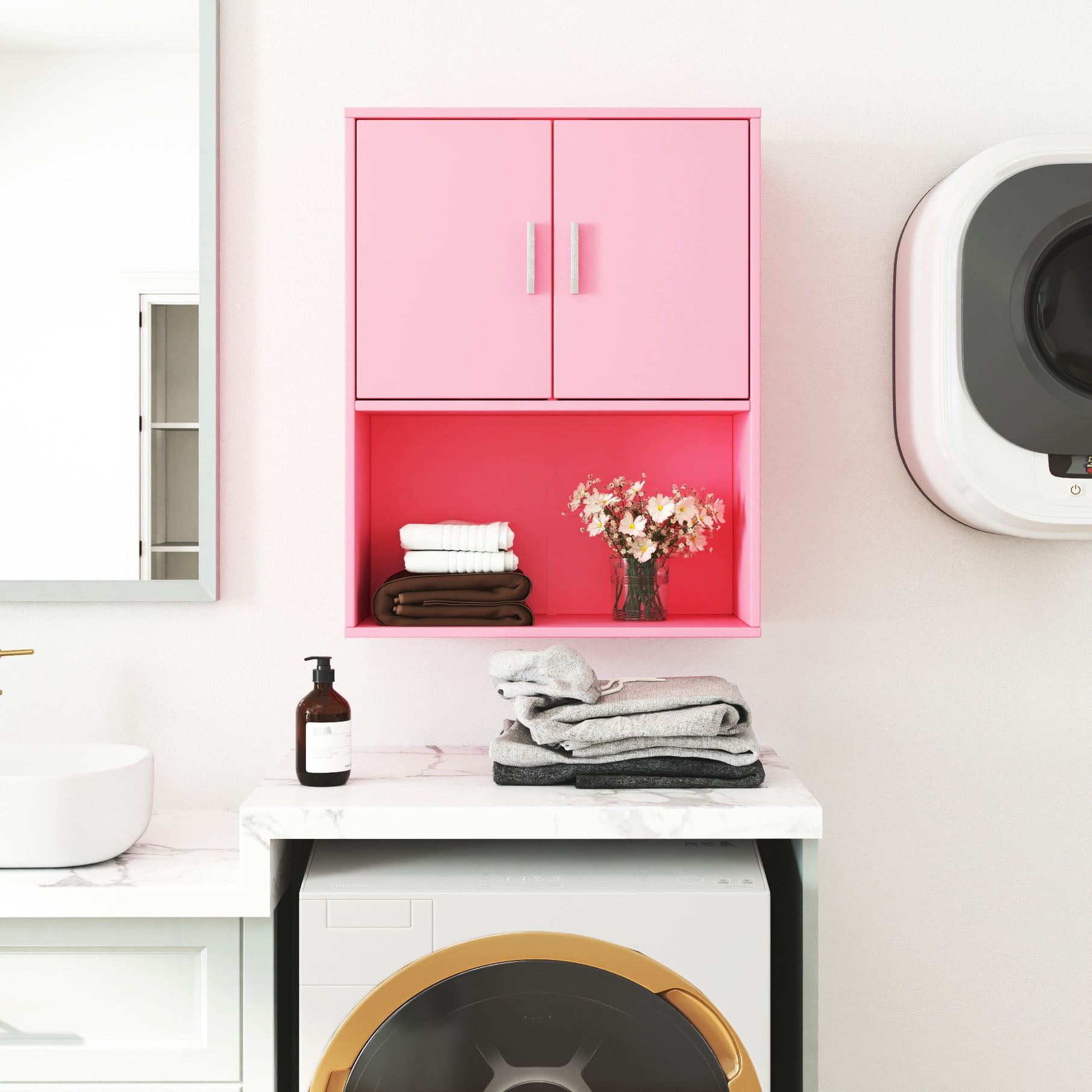 Space Saving Cosmetic Cabinet - Wall Mounted, Pink, Fits Various ...