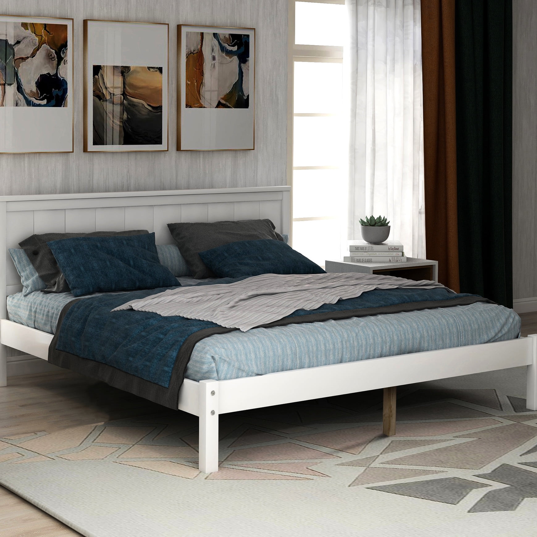 Space-Saving Design - Full White Platform Bed with Under-Bed Storage ...