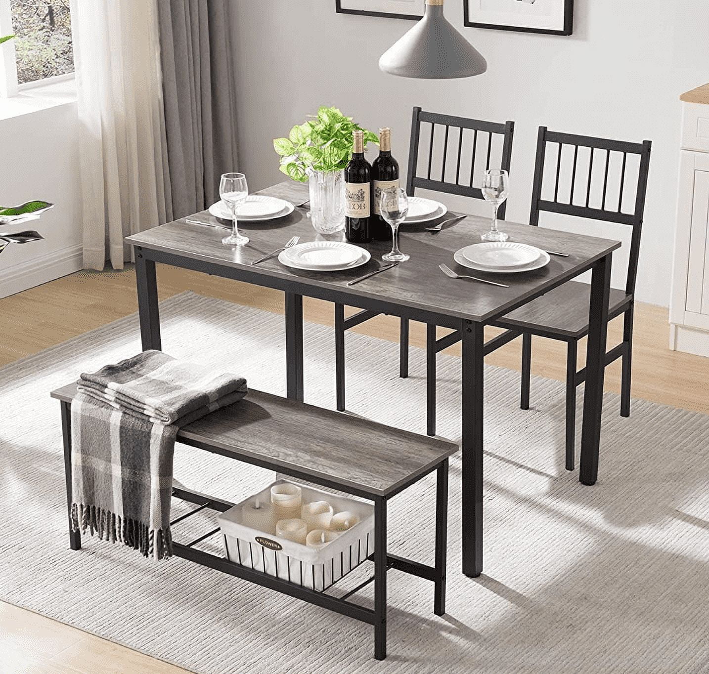 Space-Saving Dining Table Set for 4 with Sturdy Steel Frame & Thick ...