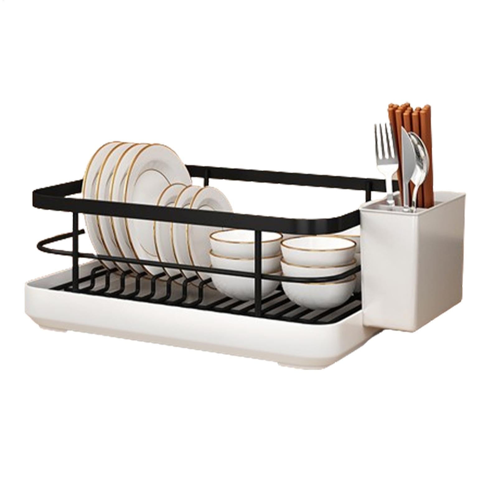 Space-Saving Dish Drying Rack with ABS Cutlery Drainer and Utensil ...