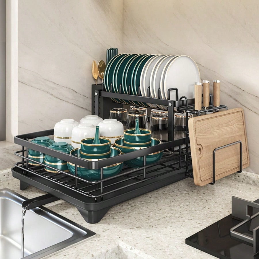 Space-Saving Dish Drying Rack with Utensil Holders, Keeps Your Kitchen ...