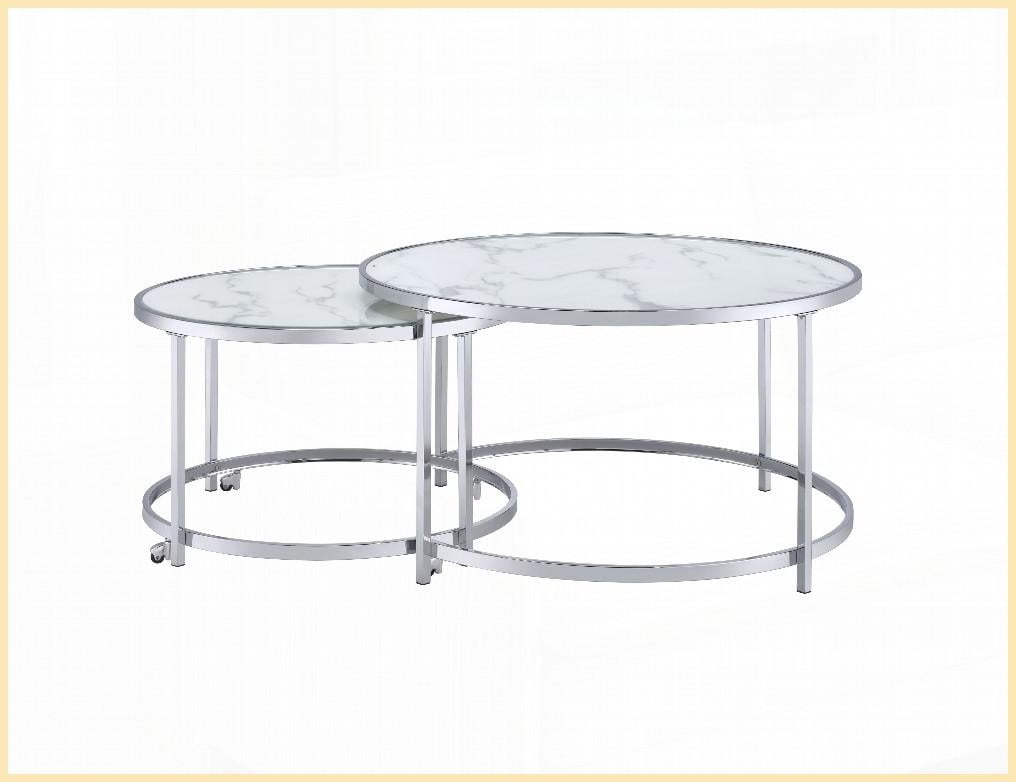 Space-Saving Easy-Move Nesting Coffee Table Set with 5mm Marble-Print ...