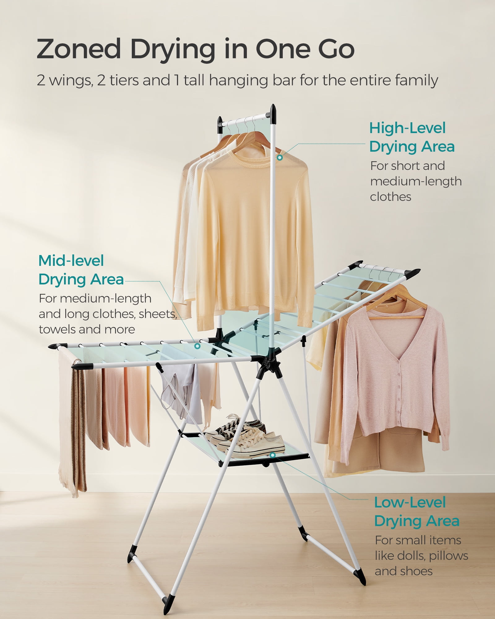 Space-Saving Foldable Laundry Rack, 2-Tier Adjustable Drying Station ...