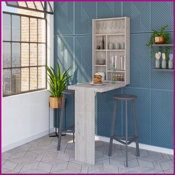 Space-Saving Foldable Light Gray Wall-Mounted Coffee Table with 7-Shelf ...