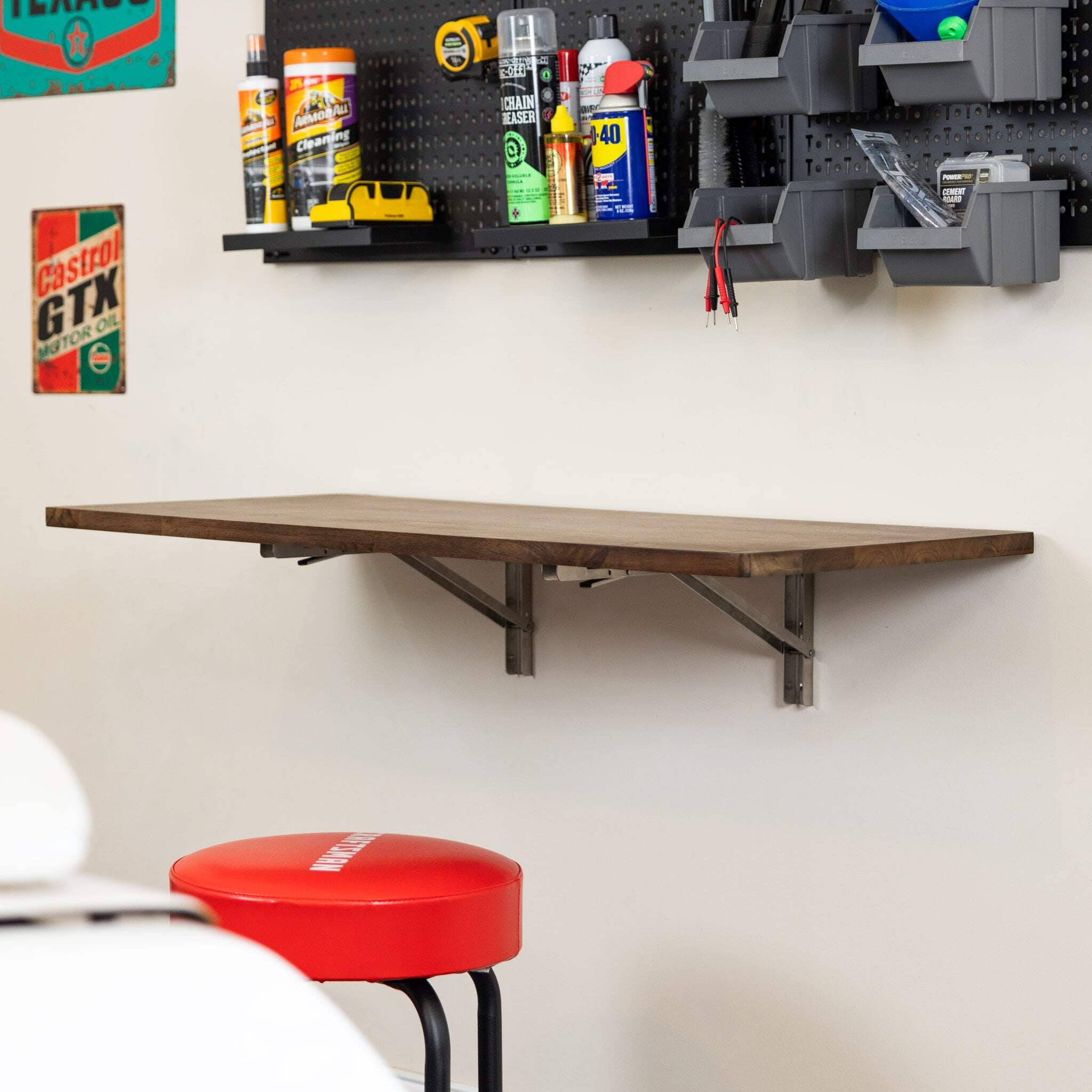 Space-Saving Foldaway Workbench, Dark Finish With Stainless Steel ...