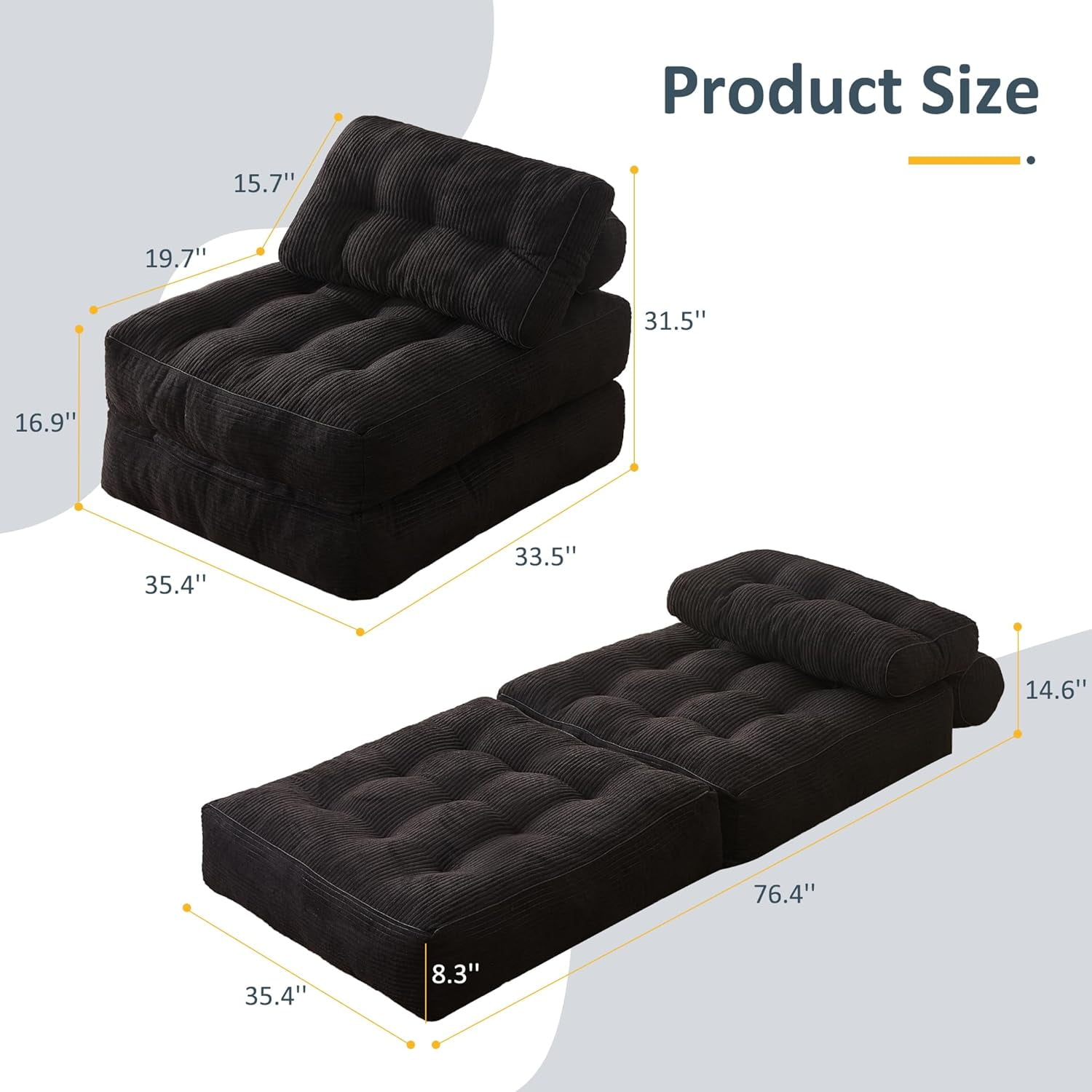 Space-Saving Folding Chair Bed - Futon Sofa Bed for Living Room and ...