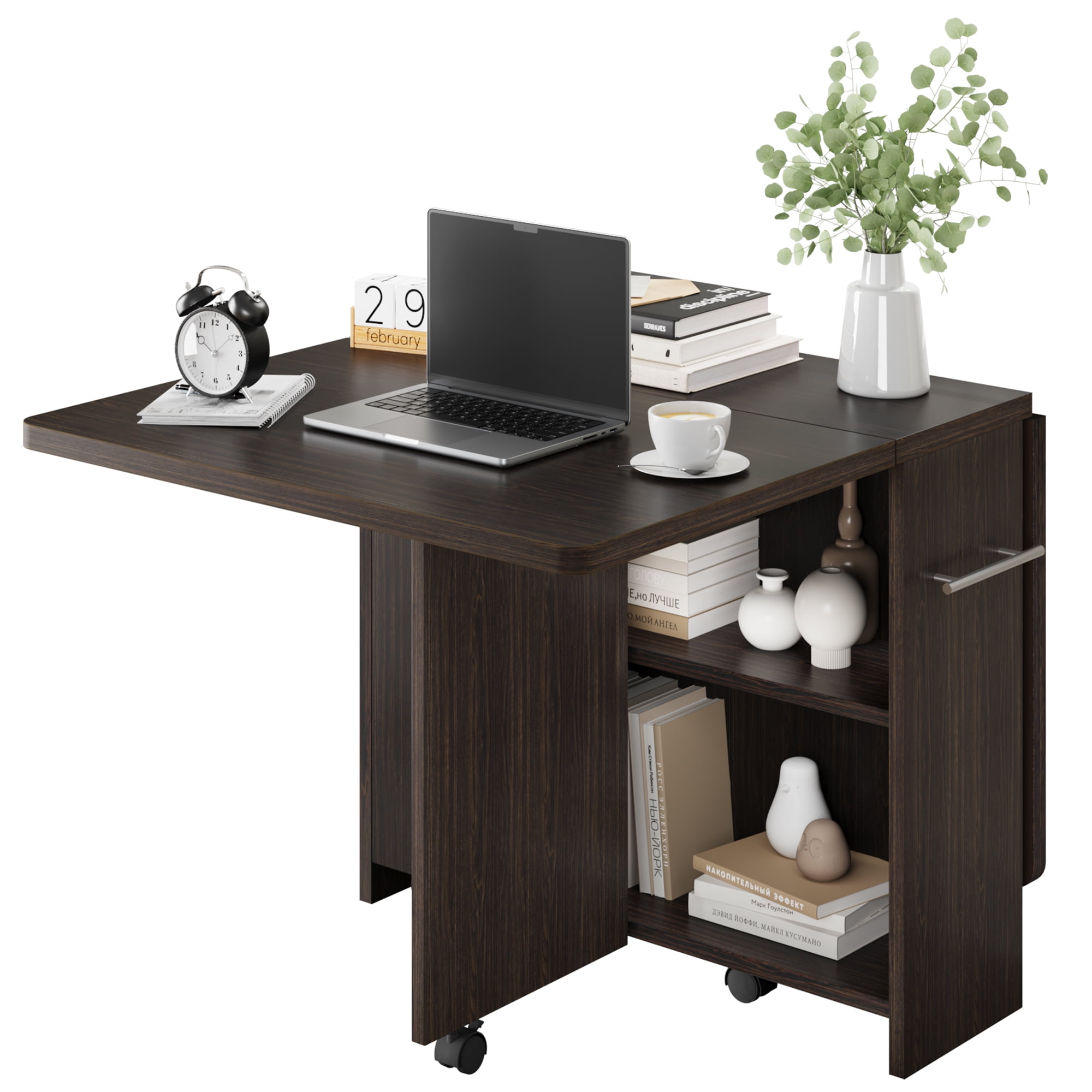 Space Saving Folding Dining Table with 2 Tier Storage-Extendable Drop ...