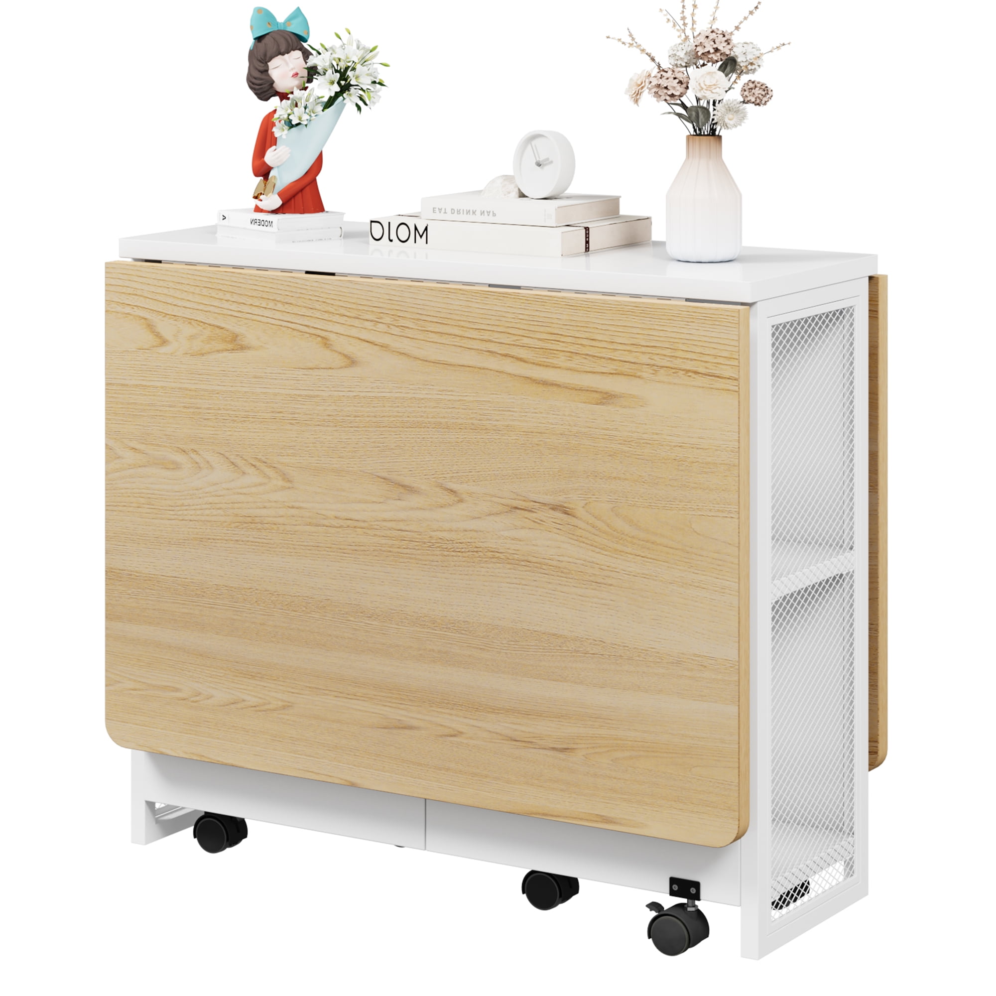 Space Saving Folding Dining Table with 2 Tier Storage-Extendable Drop ...