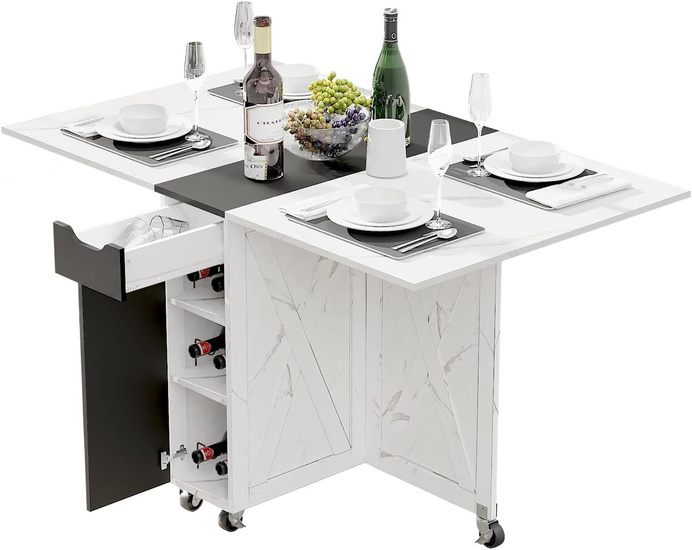 Space Saving Folding Dining Table with 2 Tier Storage-Extendable Drop ...