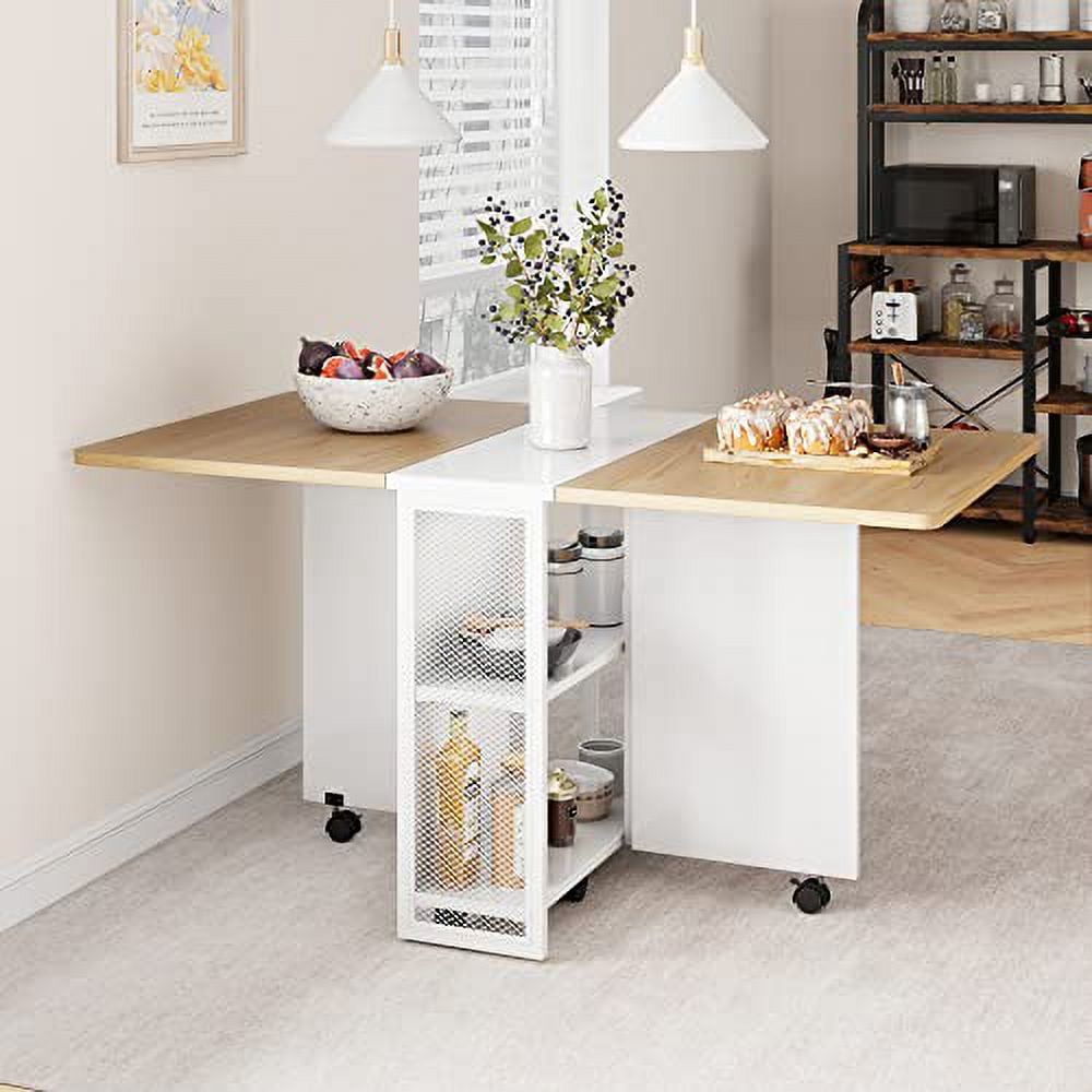 Space Saving Folding Dining Table with 2 Tier Storage-Extendable Drop ...