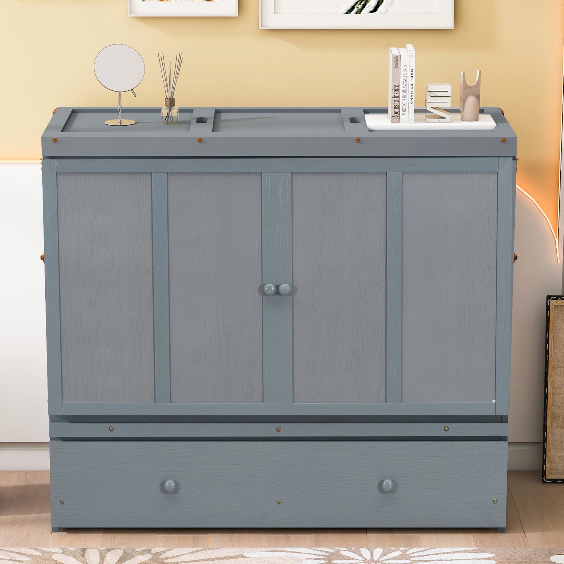Space Saving Gray Bed With And Generous Inner Storage Capacity ...