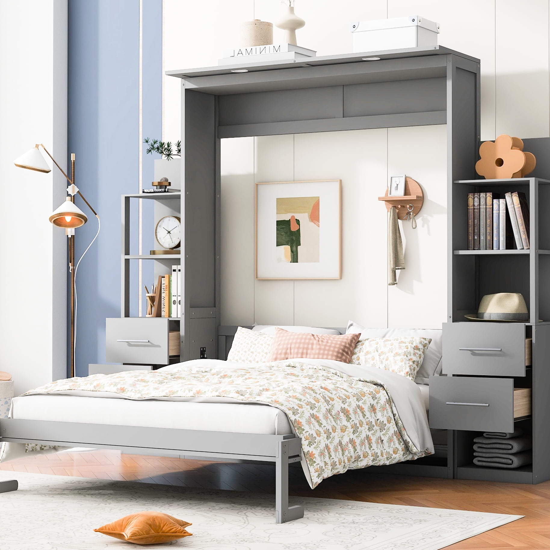 Space Saving Gray Queen Bed With Storage Units Robust Facilities ...