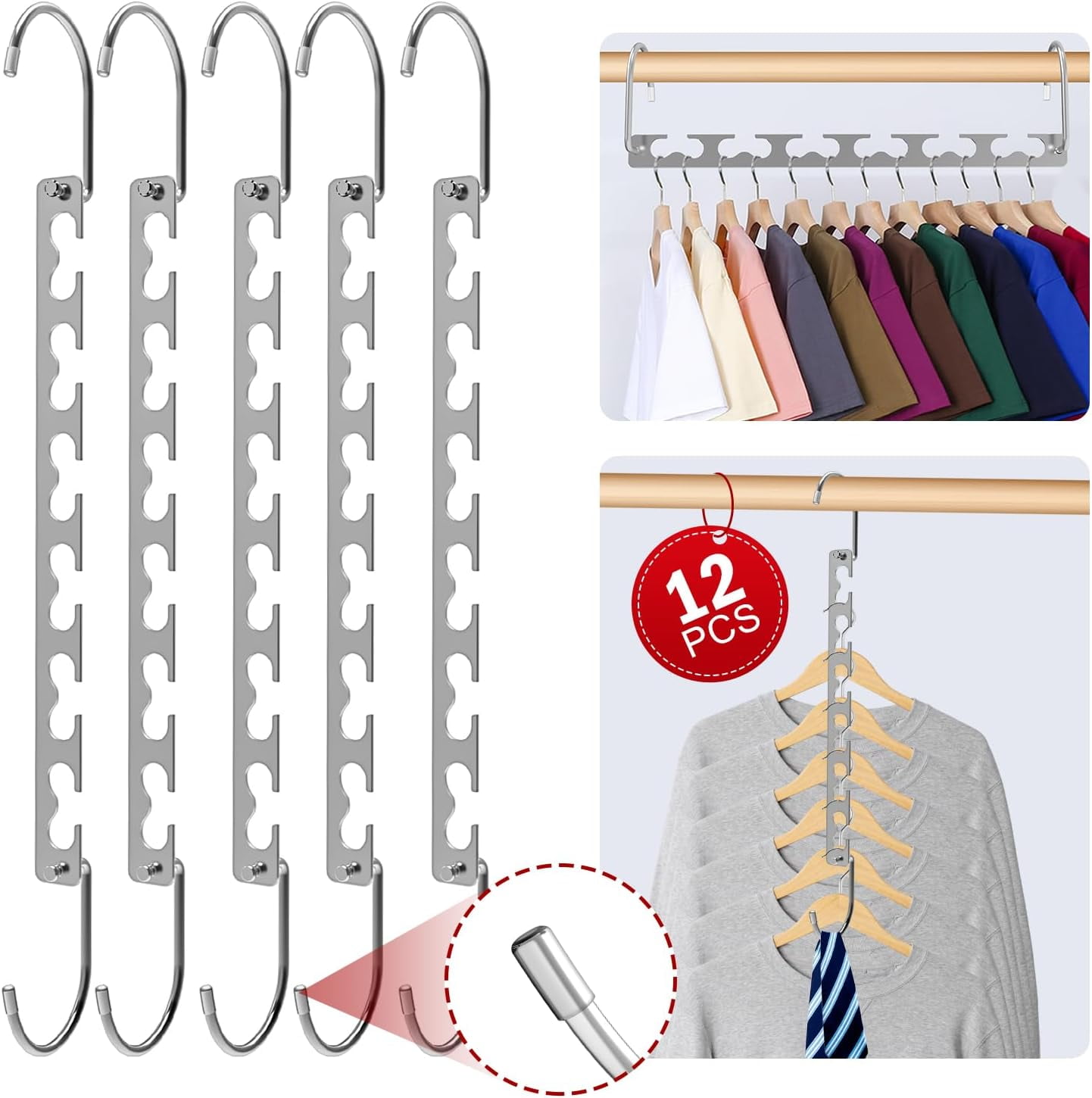 Space Saving Hangers - 12 Pack Metal Magic Hangers, Hanger Organizer ...