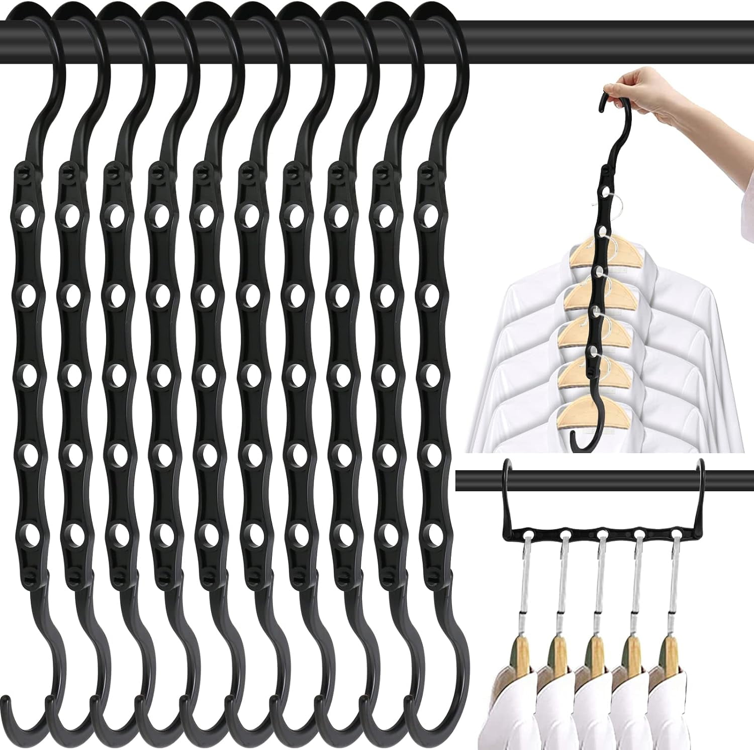 Space Saving Hangers, 20PCS Magic Hangers, 5 Holes Sturdy Plastic ...