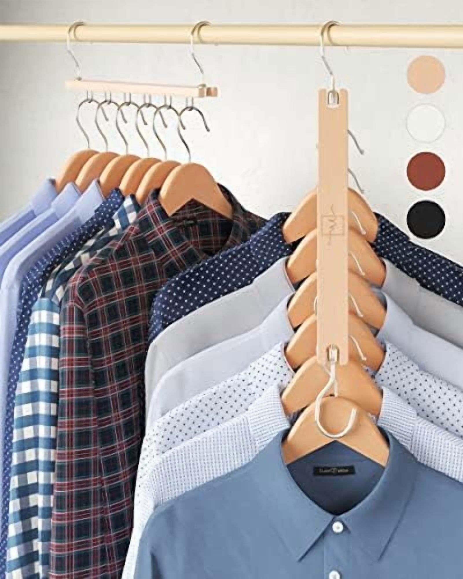 Space Saving Hangers for Closet – 4 Pack European Beechwood 6-Tier ...