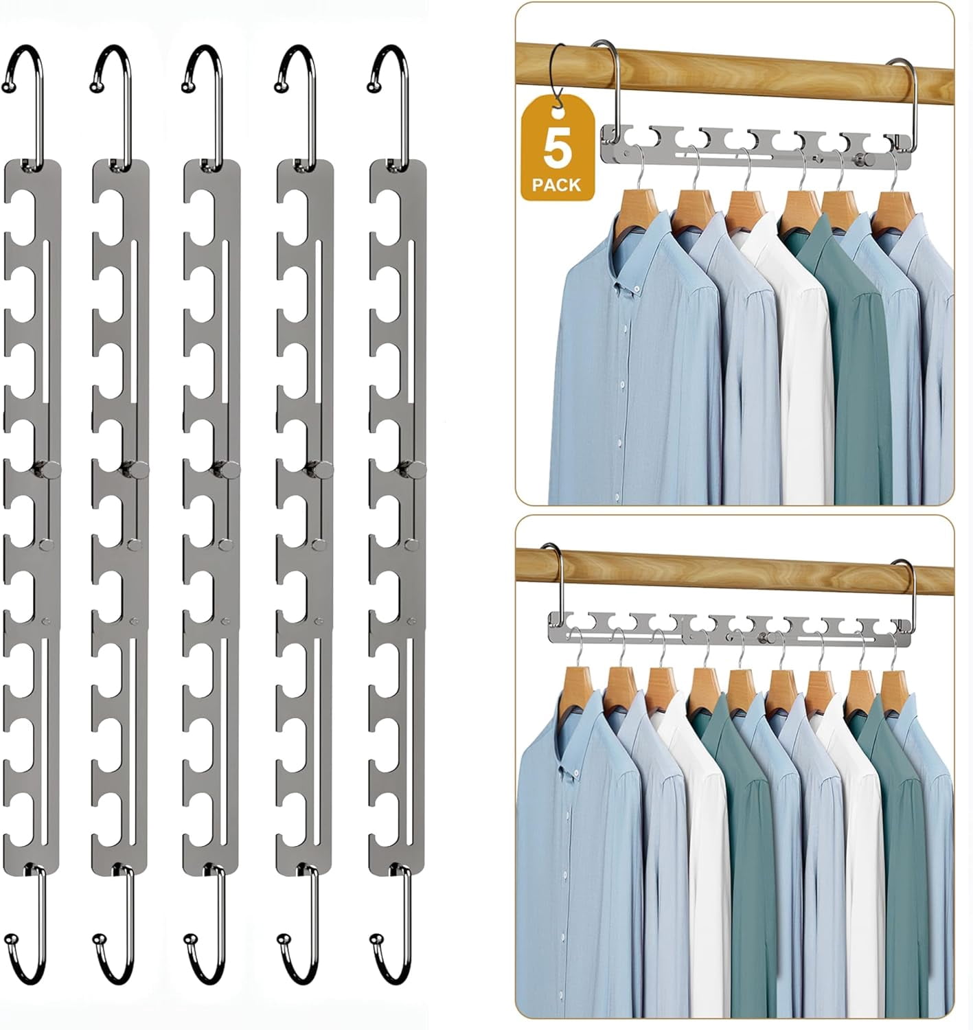 Space Saving Hangers Retractable, Extended 9 Holes Metal Magic Hangers ...
