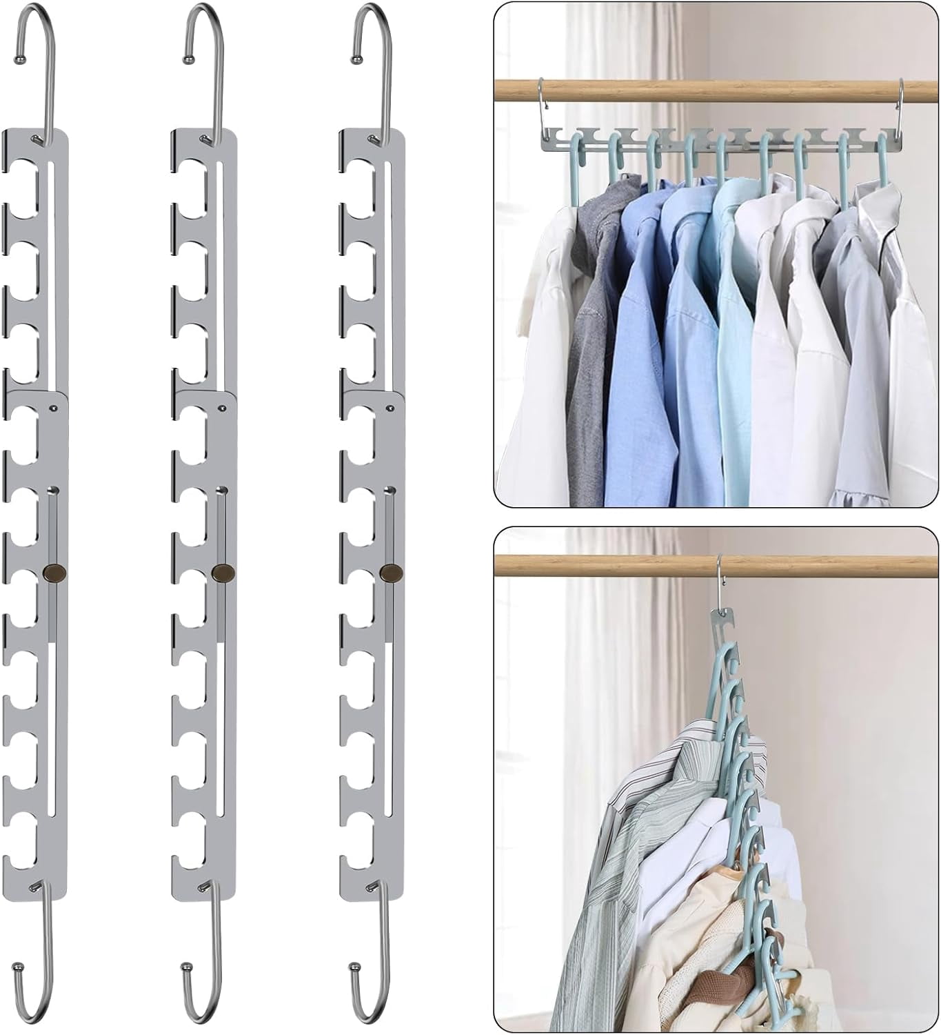 Space Saving Hangers Upgraded, Adjustable 6 Holes to 9 Holes Magic ...