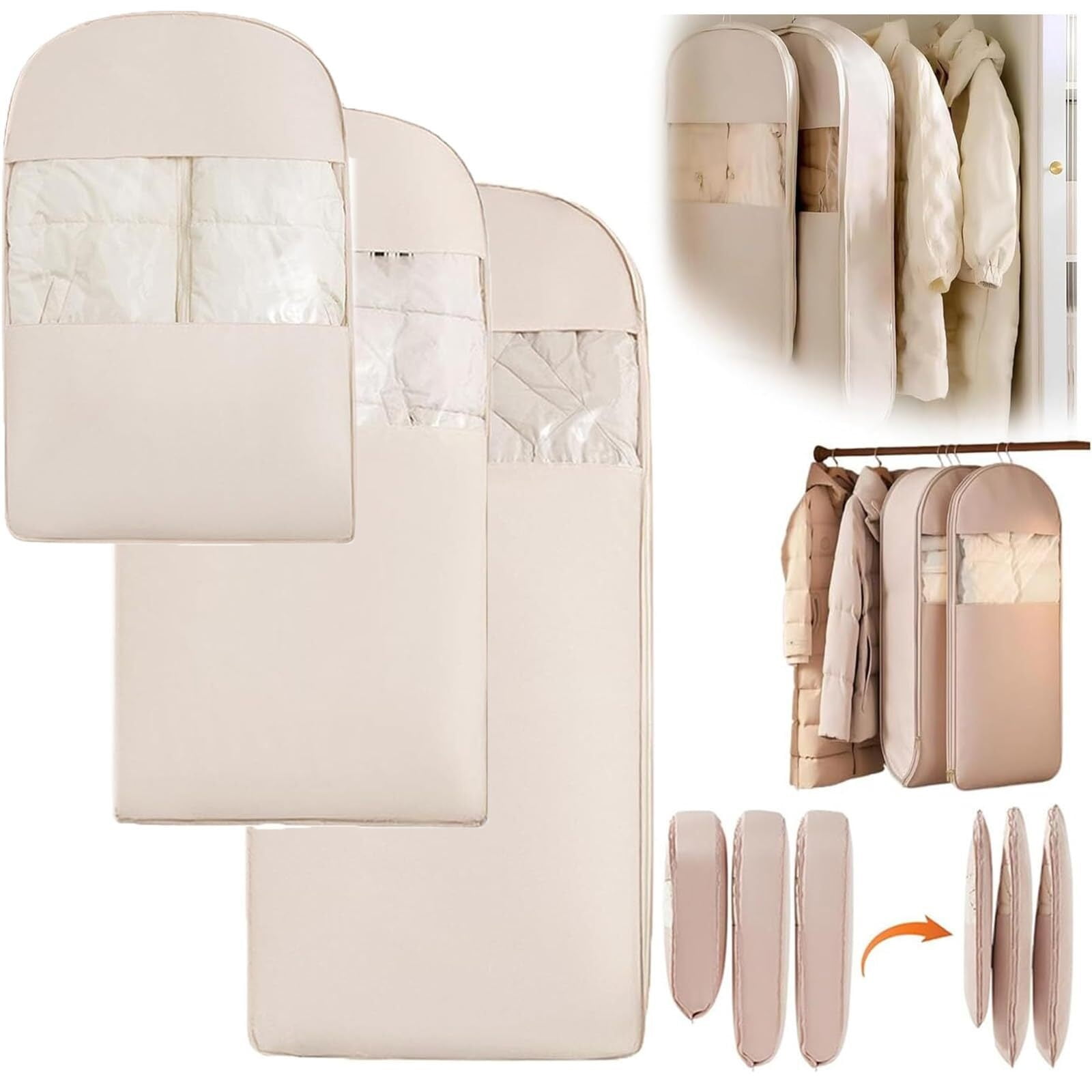 Space Saving Hanging Garment Bag with Self Compression Zipper, 2025 New ...