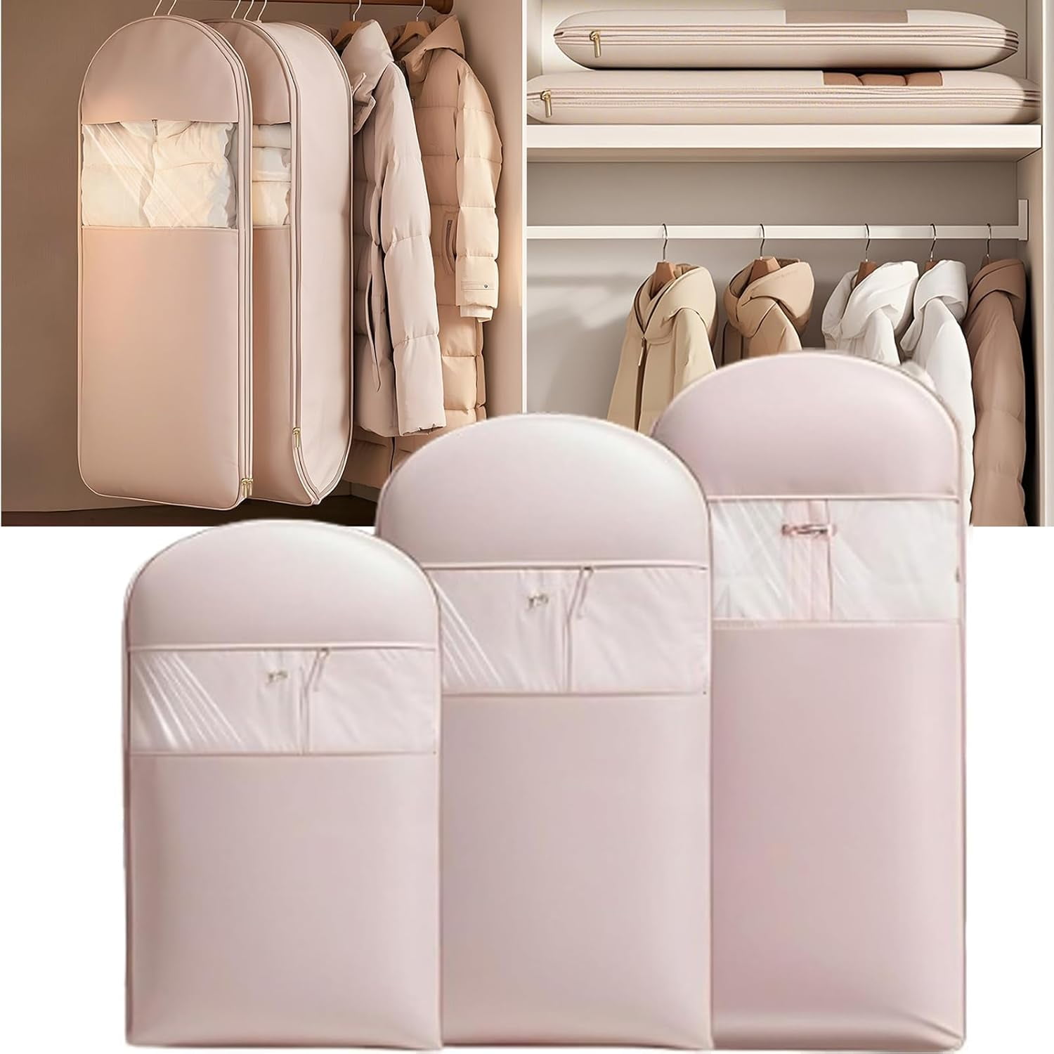 Space Saving Hanging Garment Bag with Self Compression Zipper,Dust ...