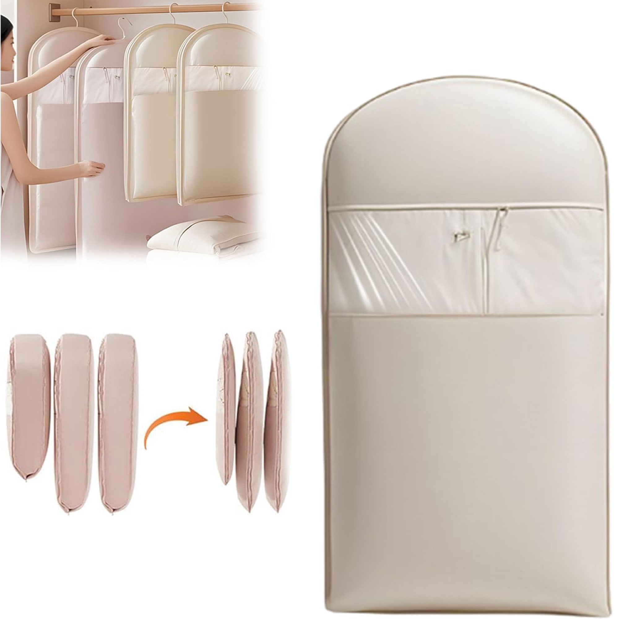 Space Saving Hanging Garment Bag with Self Compression Zipper, Space ...