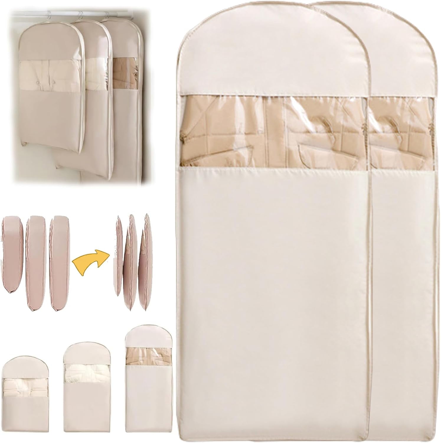 Space Saving Hanging Garment Bag with Self Compression Zipper, Ultra ...