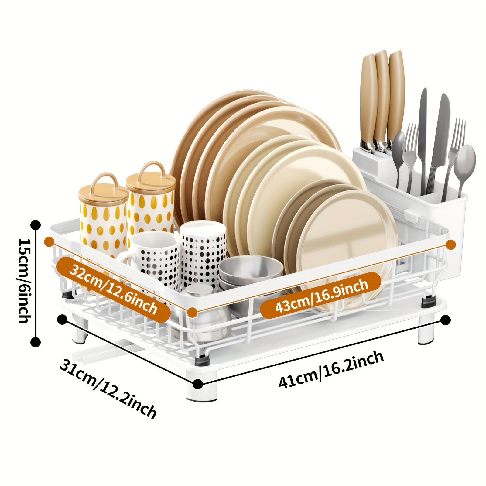 Space-Saving Large White Dish Drying Rack with Drain Board | Elegant ...