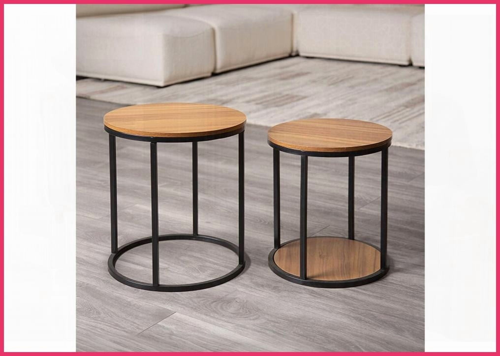 Space-Saving Modern Nesting Coffee Table Set, Metal & Solid Wood Tables ...