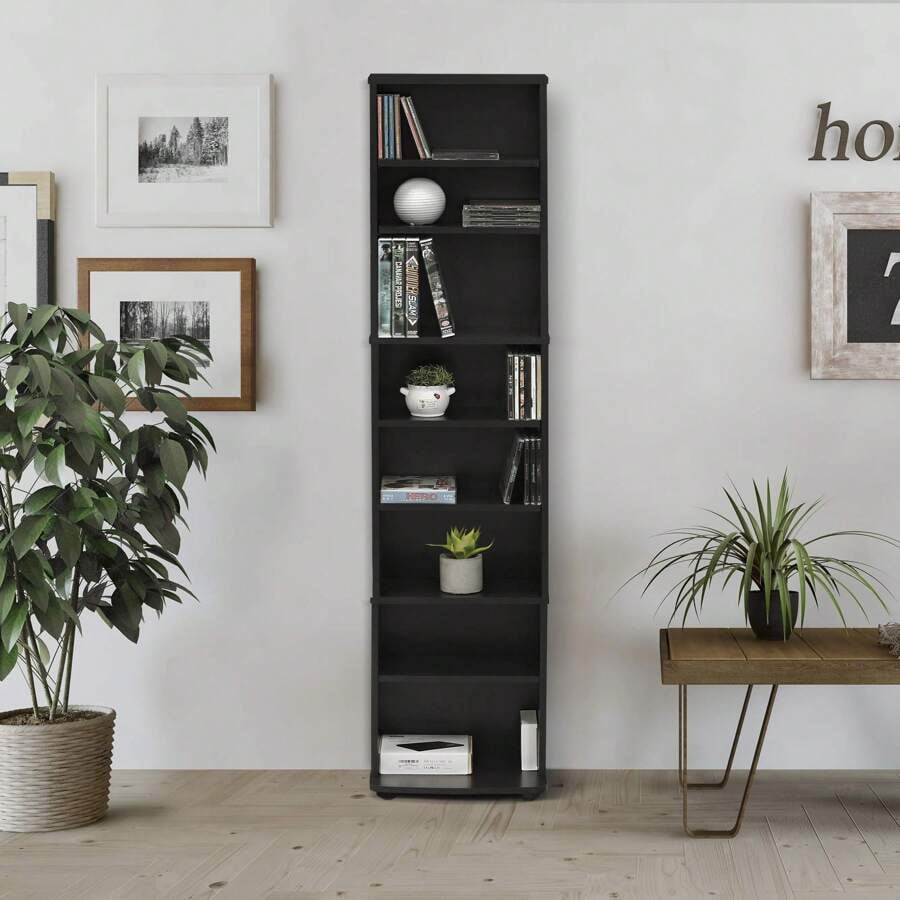 Space-Saving Multimedia Storage Tower, Tall 6-Tier Organizer For DVDs ...