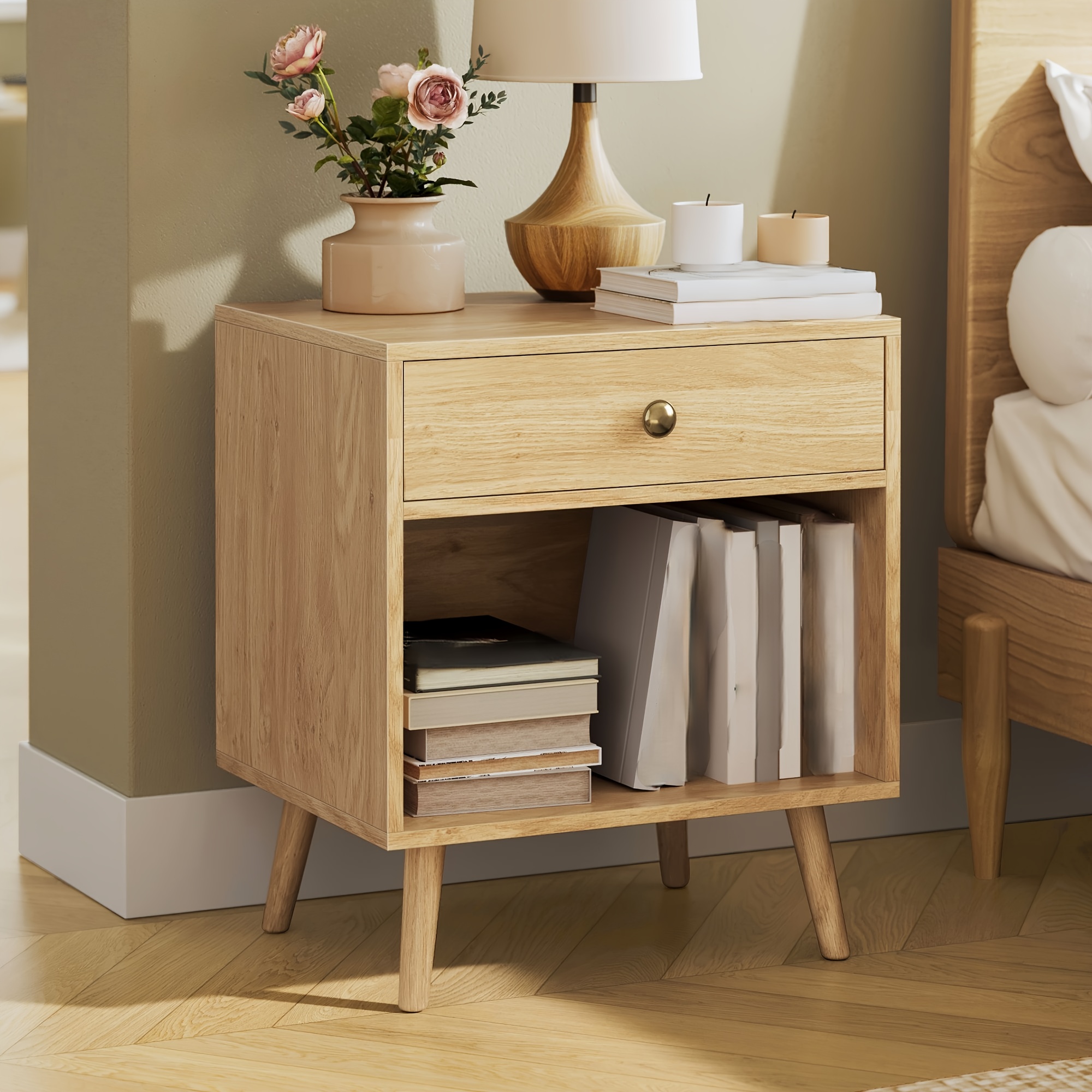 Space-Saving Nightstand with Drawer - Versatile Bedside Table with Open ...