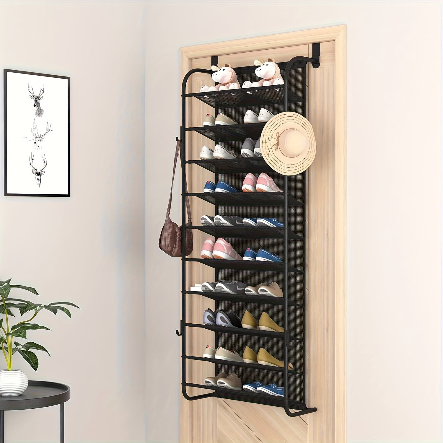 Space-Saving Over-The-Door Shoe Organizer, Compact Wire Mesh Rack for ...