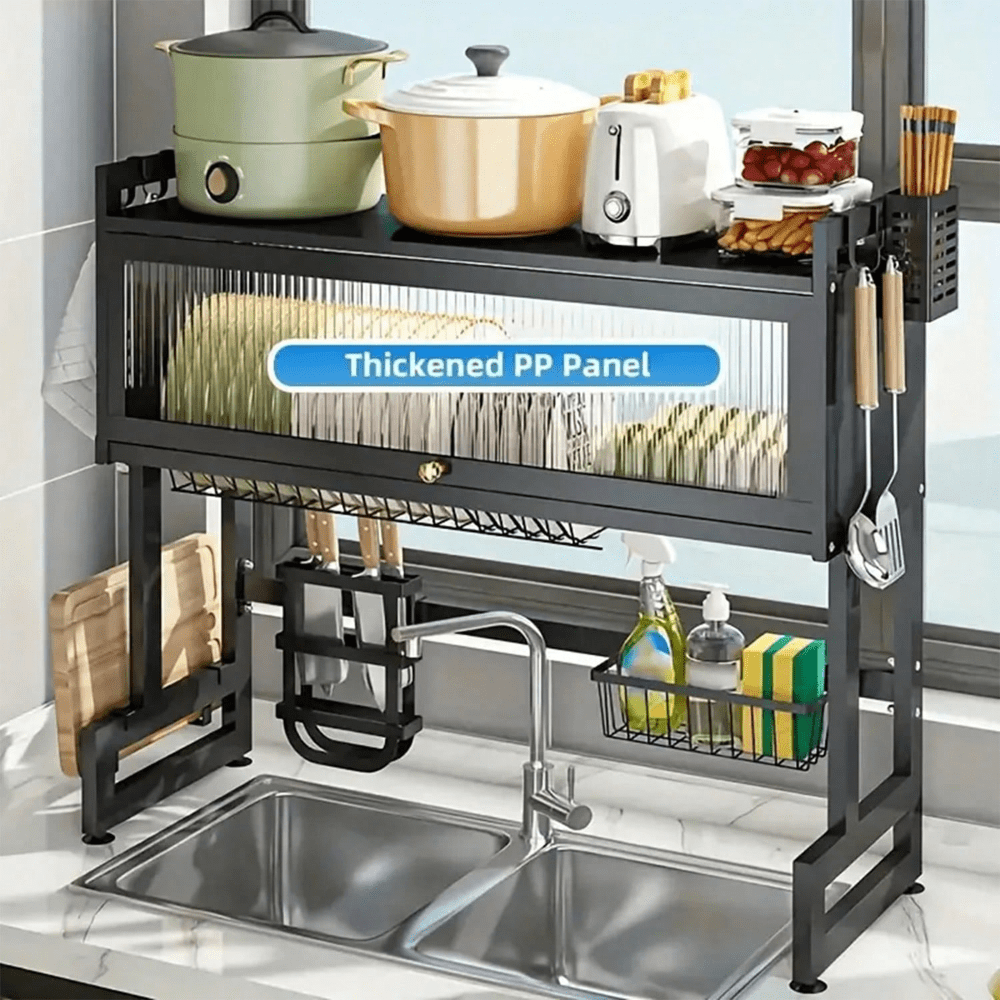 Space-Saving Over-The-Sink Dish Drying Rack With Cover - Organize ...