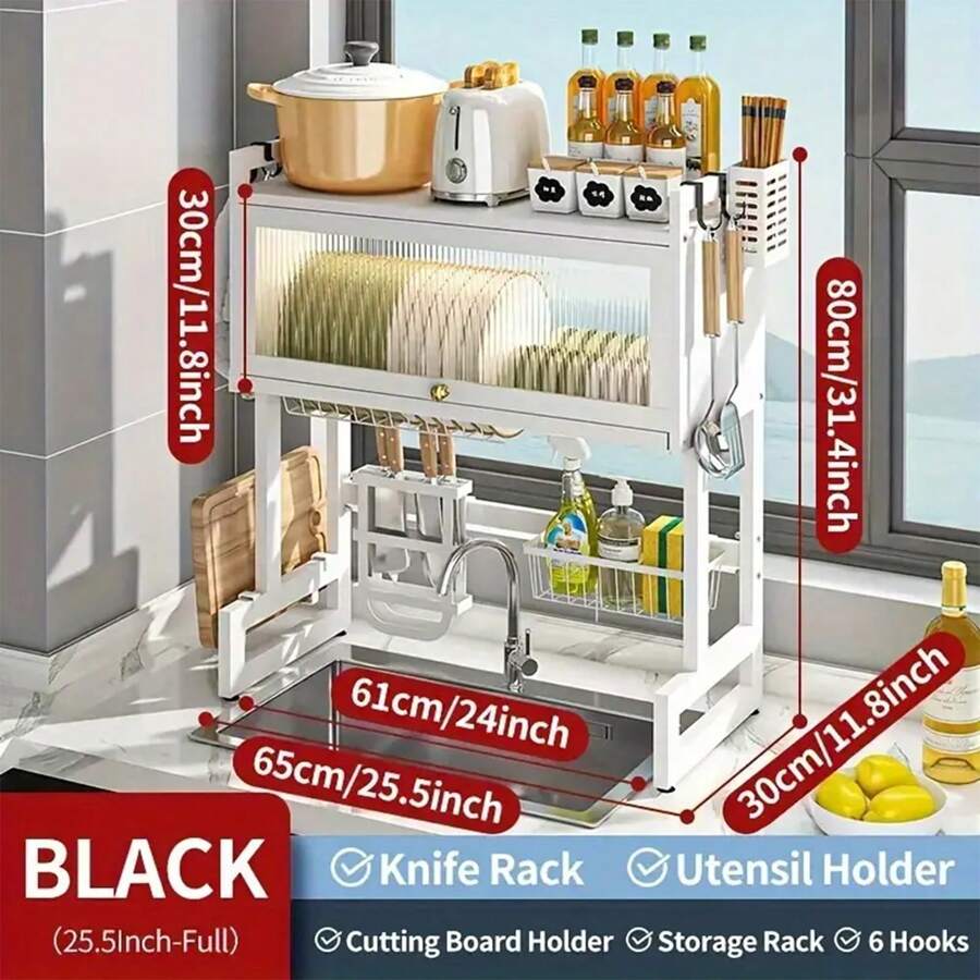 Space-Saving Over-The-Sink Dish Drying Rack With Cover - Organize ...