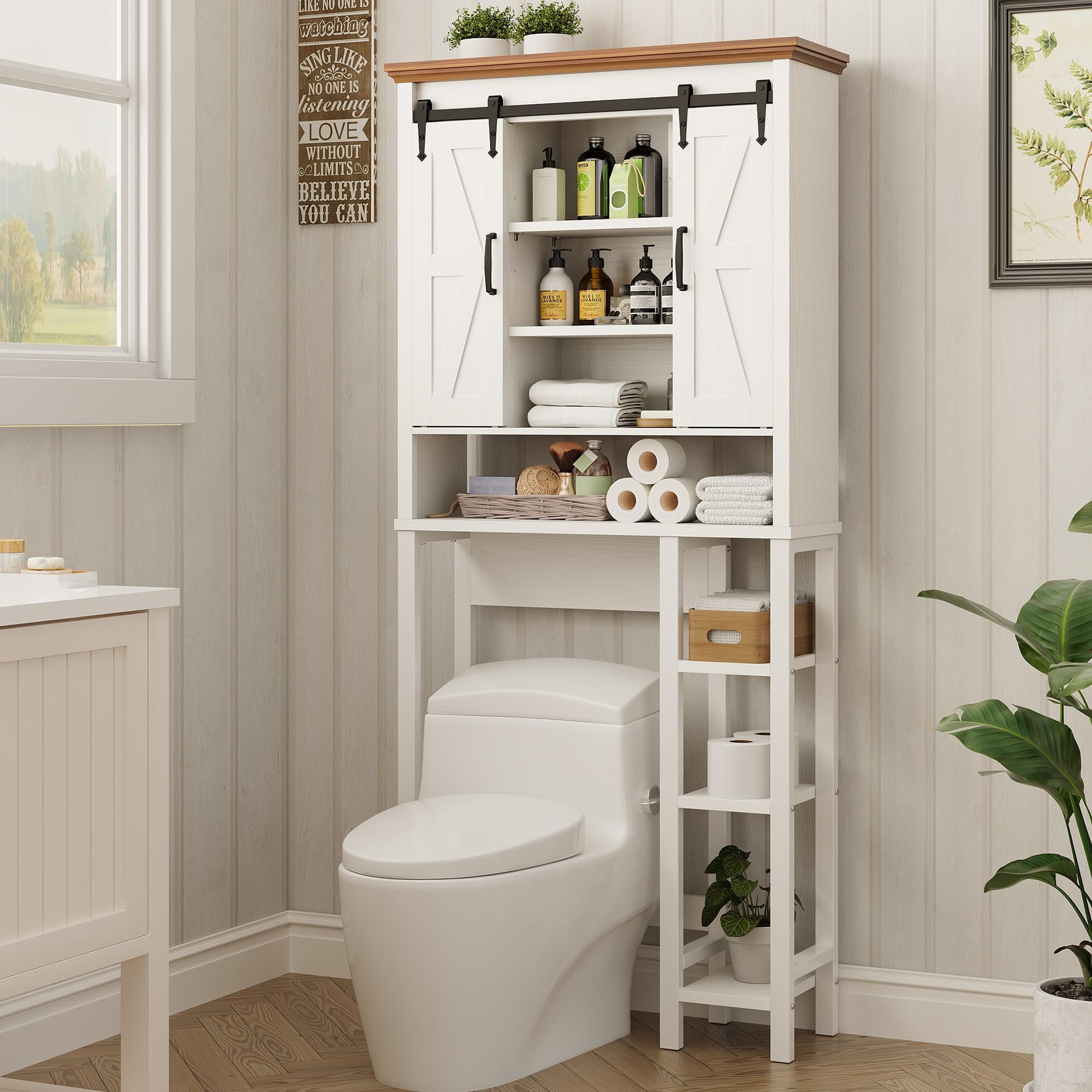 Space Saving Over Toilet Storage, Farmhouse Cabinet with Barn Doors and ...