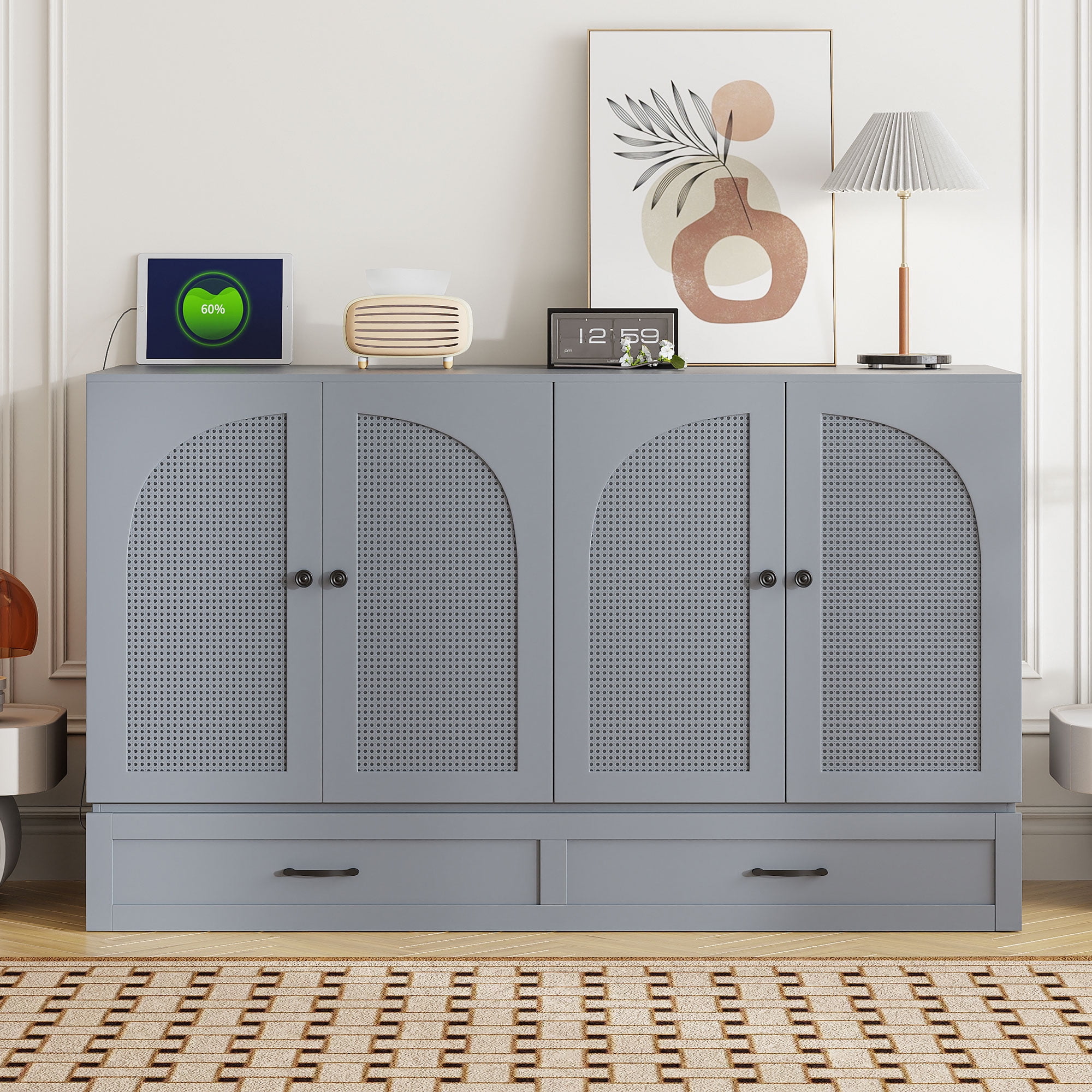 Space-Saving Queen Murphy Bed with Large Drawers & Charging|Gray ...