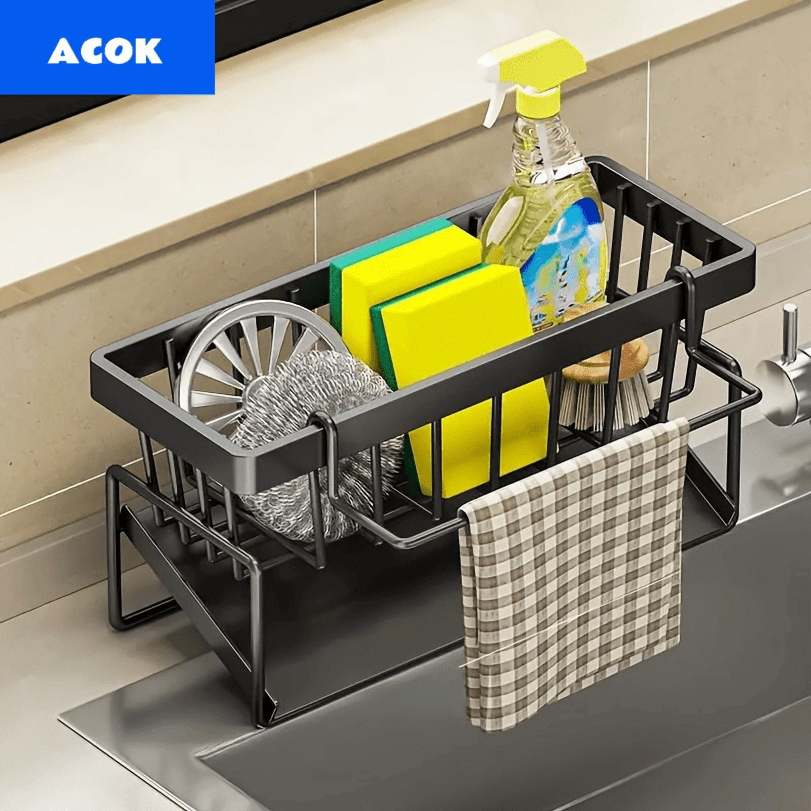 [Space-Saving Sink Organizer] Space-Saving Black Plastic Sink Storage ...