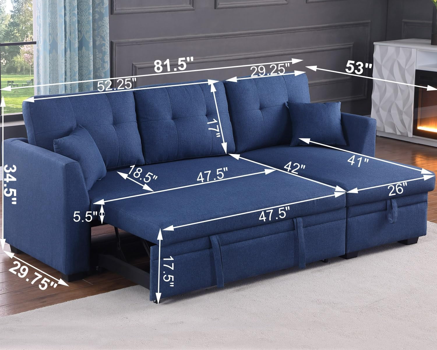 Space-Saving Sleeper Sofa Bed with Pull-Out Storage Chaise, 3-Seater ...