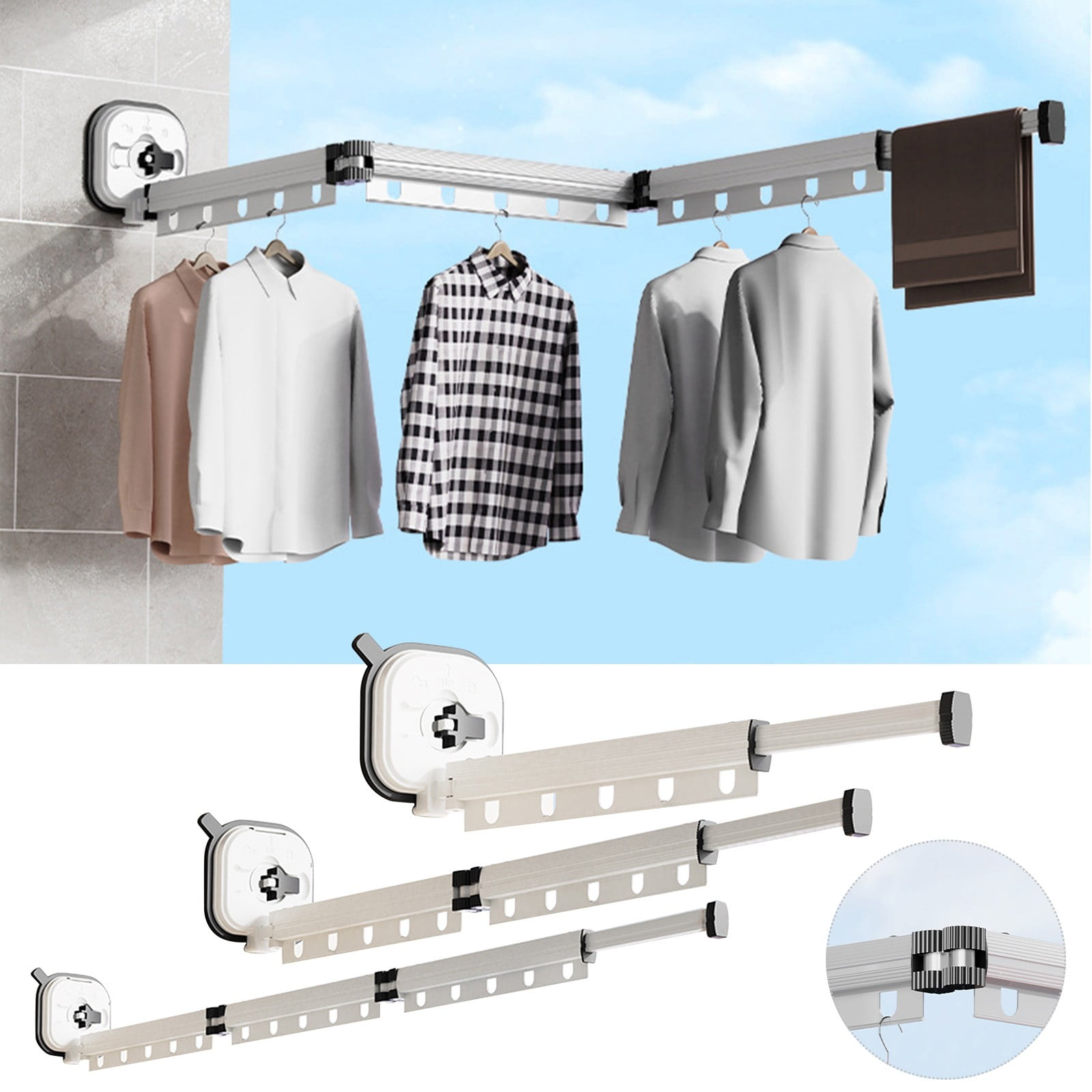 Space-Saving Wall Mounted Clothes Drying Pole with 540° Rotation ...