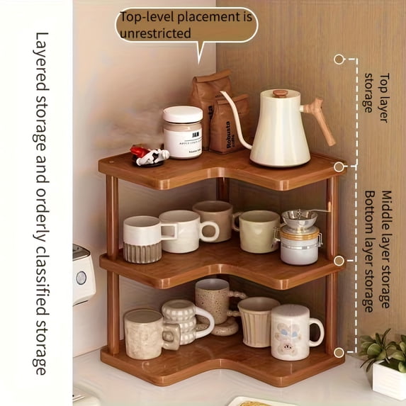 Space-Saving Wooden Triangular Corner Cabinet - Multi-Tier Tabletop ...